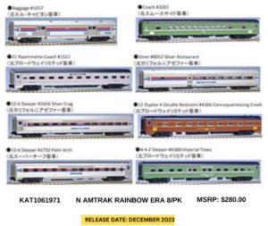 KATO N SCALE RAINBOW PASSENGER CAR 8 PK